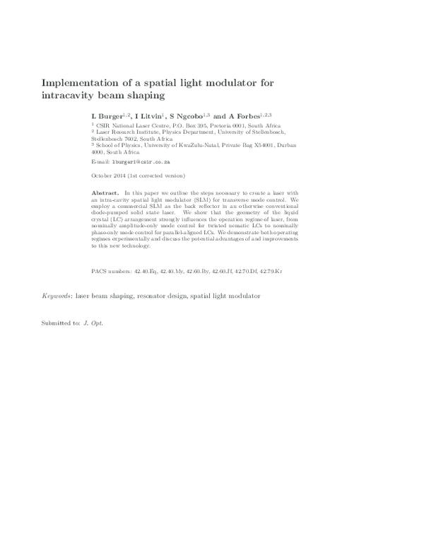 (PDF) Implementation of a spatial light modulator for intracavity beam shaping