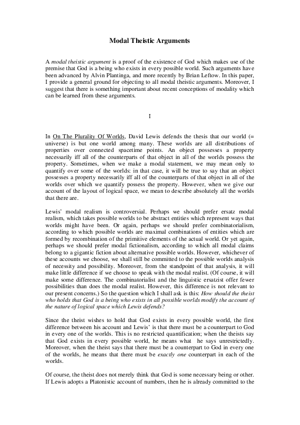 (PDF) Modal theistic arguments