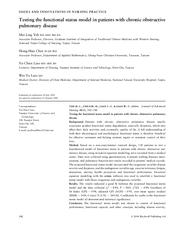 (PDF) Testing the functional status model in patients with chronic ...