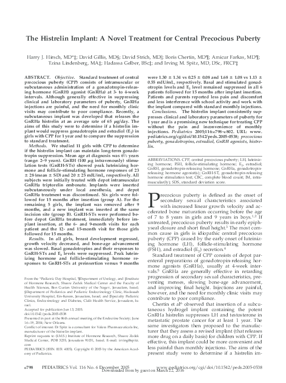 (PDF) The Histrelin Implant: A Novel Treatment for Central Precocious ...
