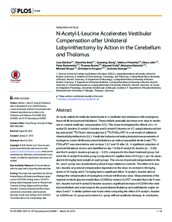 (PDF) N-acetyl-L-leucine accelerates vestibular compensation after ...