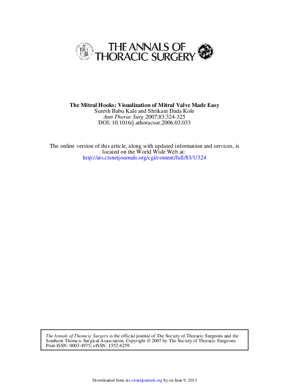 (PDF) The Mitral Hooks: Visualization of Mitral Valve Made Easy