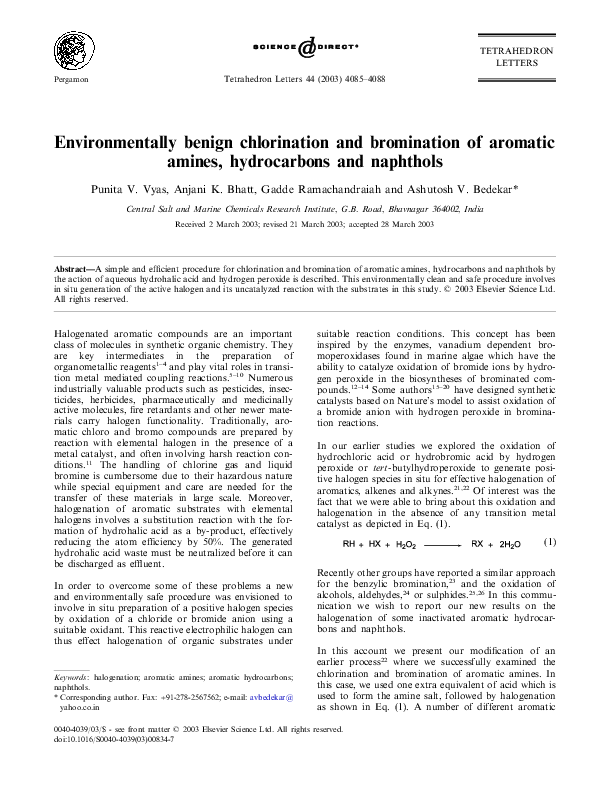 (PDF) Environmentally benign chlorination and bromination of aromatic ...
