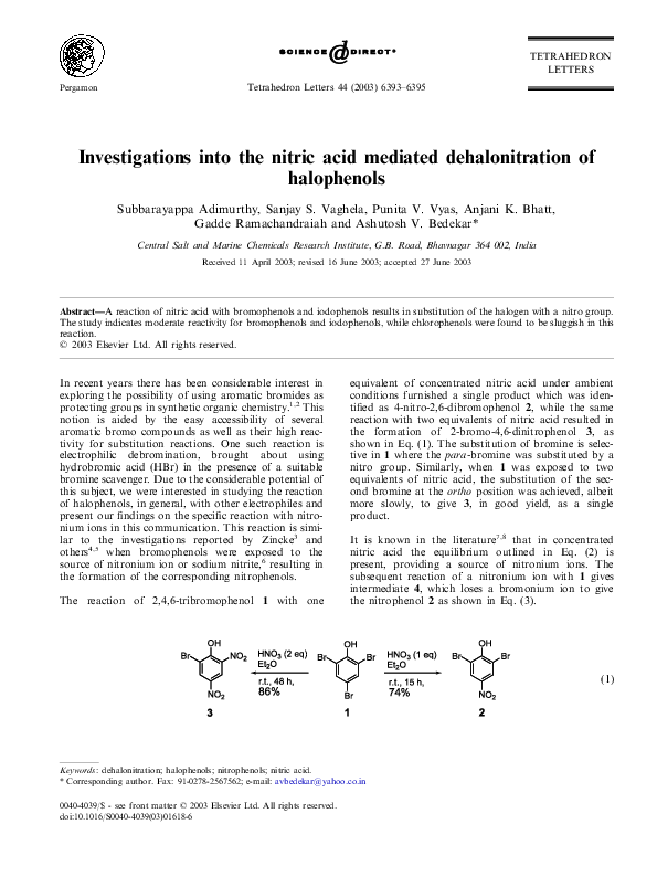 (PDF) Investigations into the nitric acid mediated dehalonitration of ...