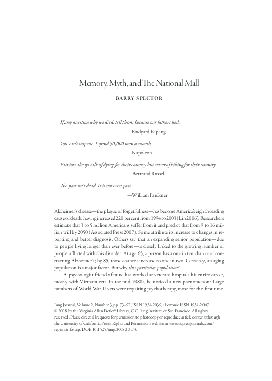 (PDF) Memory, Myth, and The National Mall