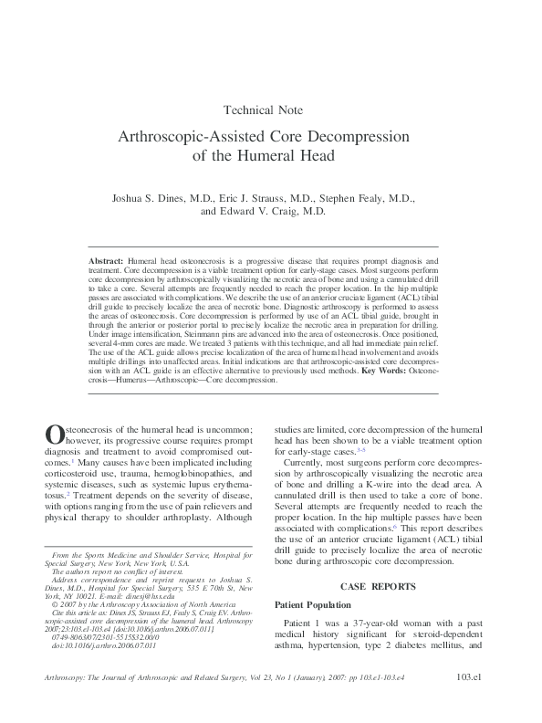 (PDF) Arthroscopic-Assisted Core Decompression of the Humeral Head