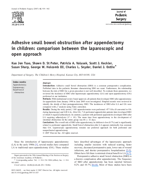 (PDF) Adhesive small bowel obstruction after appendectomy in children ...
