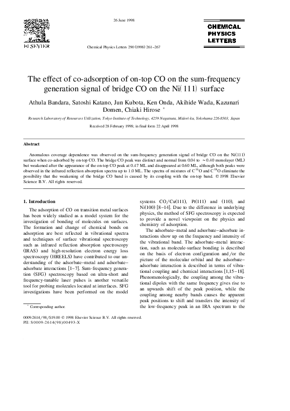 (PDF) The effect of co-adsorption of on-top CO on the sum-frequency ...