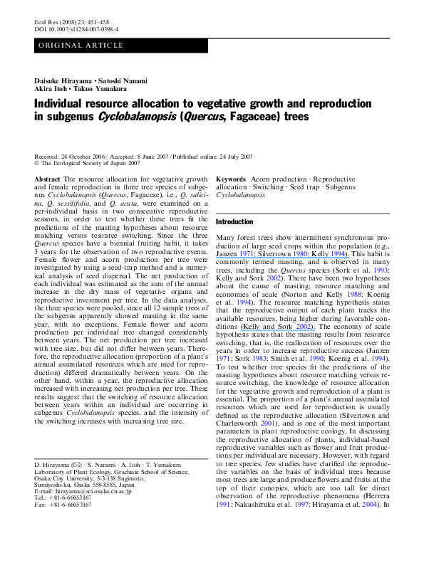 (PDF) Individual resource allocation to vegetative growth and ...