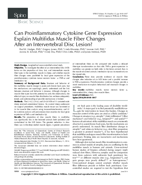 (PDF) Can Pro-Inflammatory Cytokine Gene Expression Explain Multifidus ...