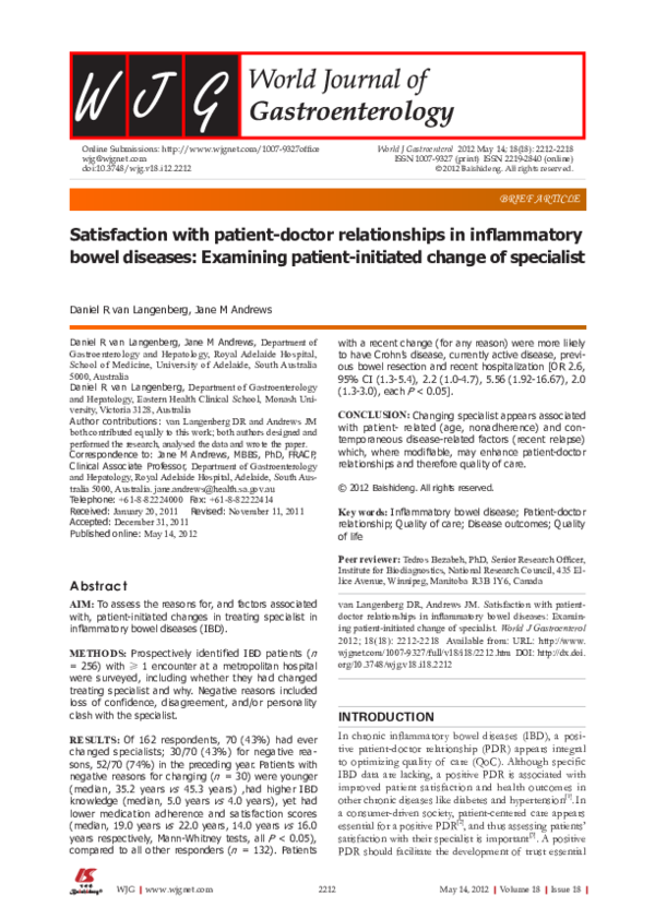 (PDF) Satisfaction with patient-doctor relationships in inflammatory ...