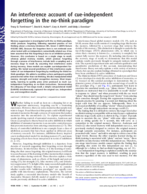 (PDF) An interference account of cue-independent forgetting in the no ...