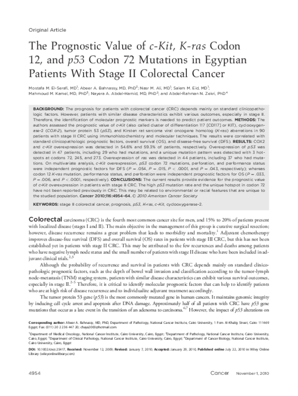 (PDF) The prognostic value of c-Kit, K-ras codon 12, and p53 codon 72 ...