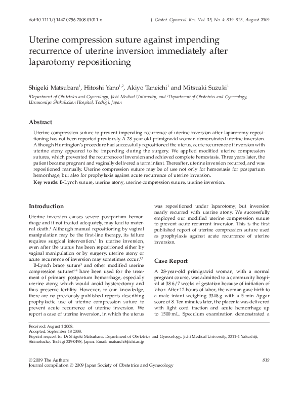 (PDF) Uterine compression suture against impending recurrence of ...