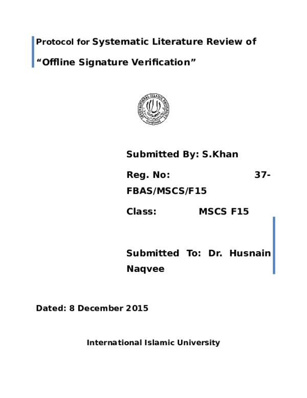 Doc Protocol For Systematic Literature Review Of Offline Signature