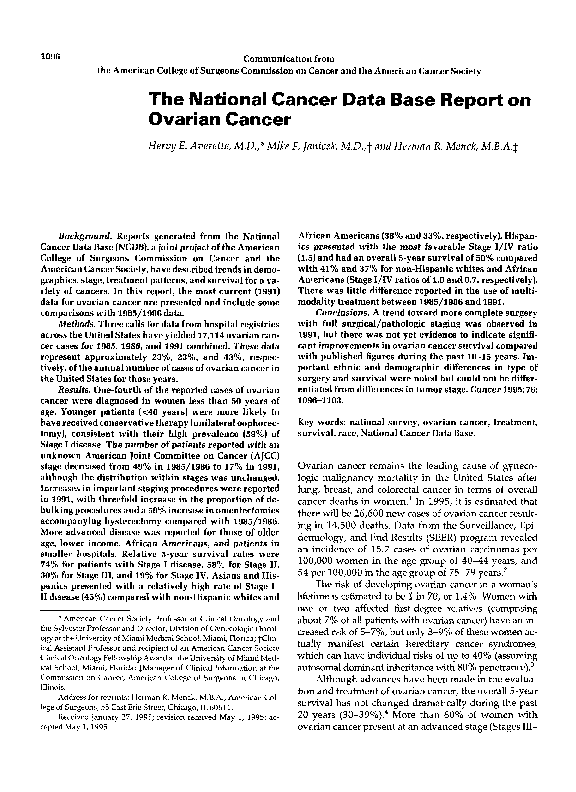 (PDF) The national cancer data base report on ovarian cancer