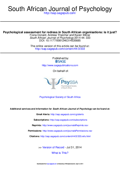 (PDF) Psychological assessment for redress in South African ...