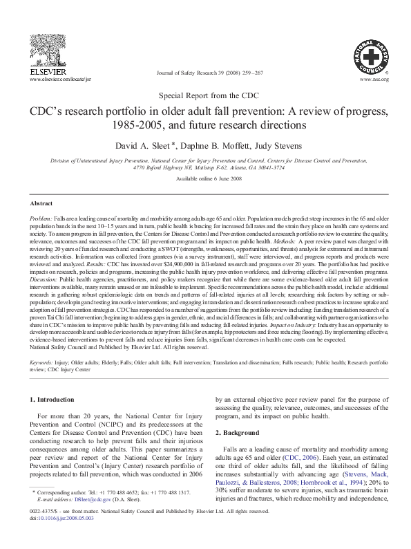(PDF) CDC's research portfolio in older adult fall prevention: a review ...