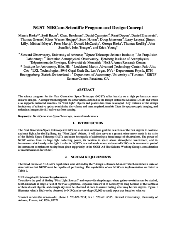 (PDF) NGST NIRCam Scientific Program and Design Concept