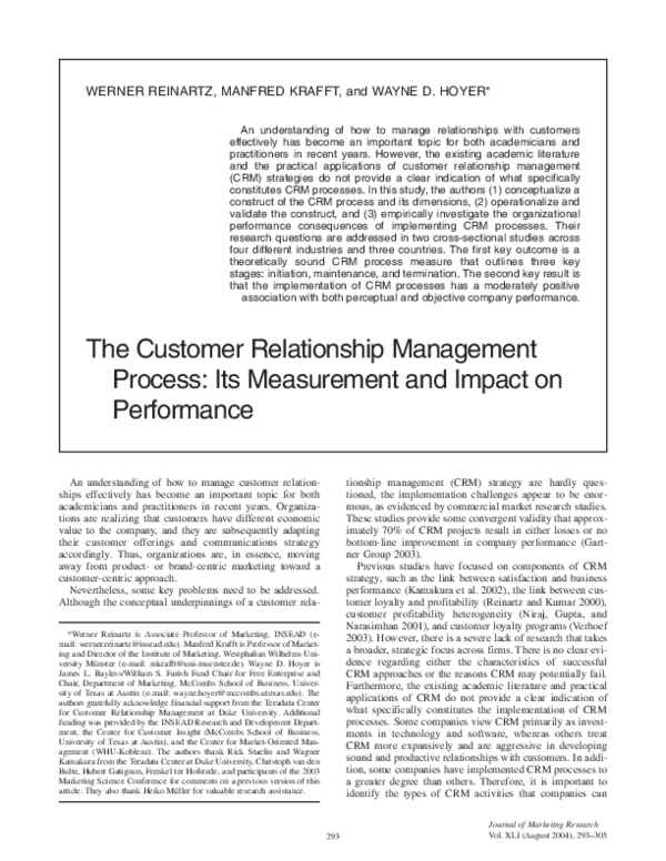 (PDF) The Customer Relationship Management Process: Its Measurement and ...