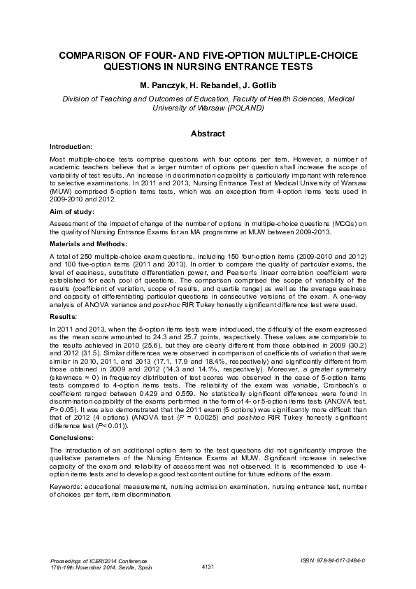(PDF) Comparison of four- and five-option multiple-choice questions in ...