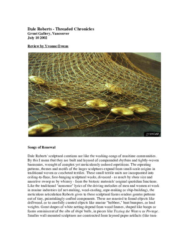 (PDF) Review of Dale Roberts, 'Threaded Chronicles,' show of textile ...