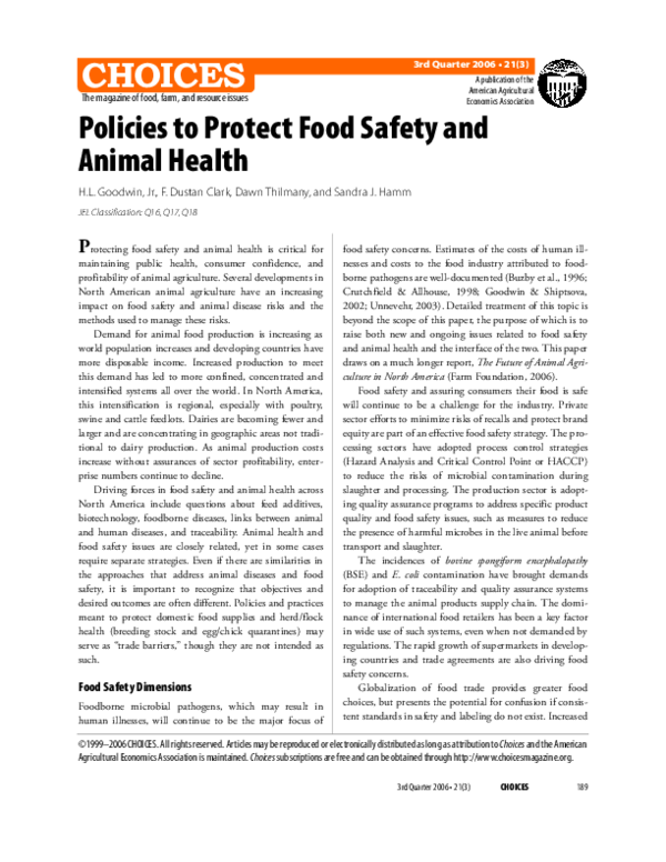 (PDF) Policies to Protect Food Safety and Animal Health