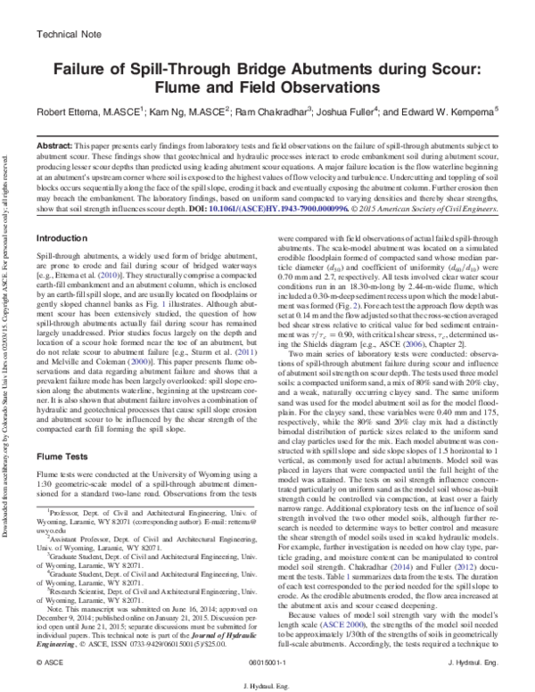 (PDF) Failure of Spill-through Bridge Abutments during Scour: Flume and ...