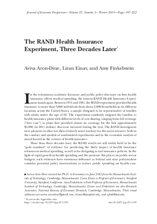 (PDF) The RAND Health Insurance Experiment, Three Decades Later