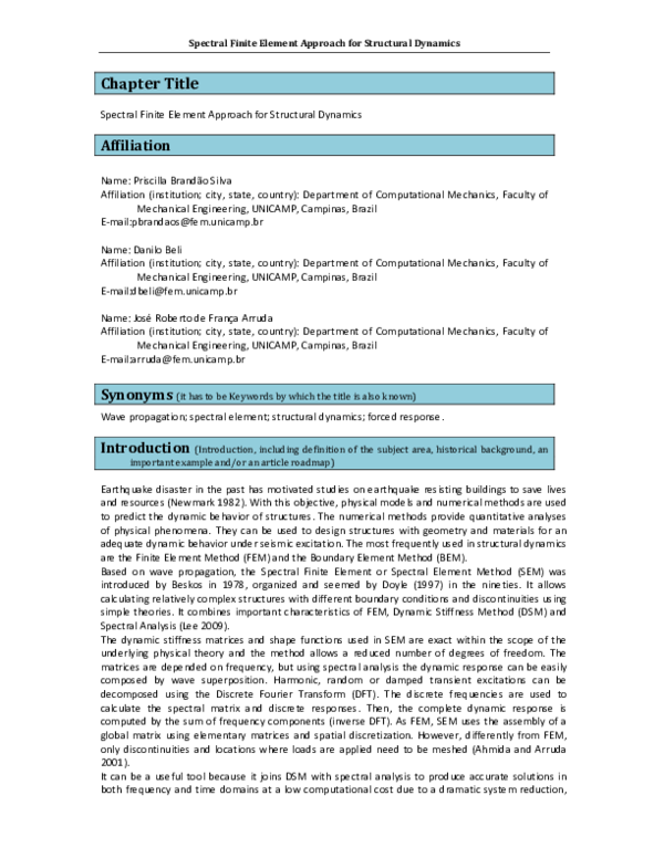 (PDF) Spectral Finite Element Approach for Structural Dynamics (PDF) Spectral Finite Element Approach for Structural Dynamics