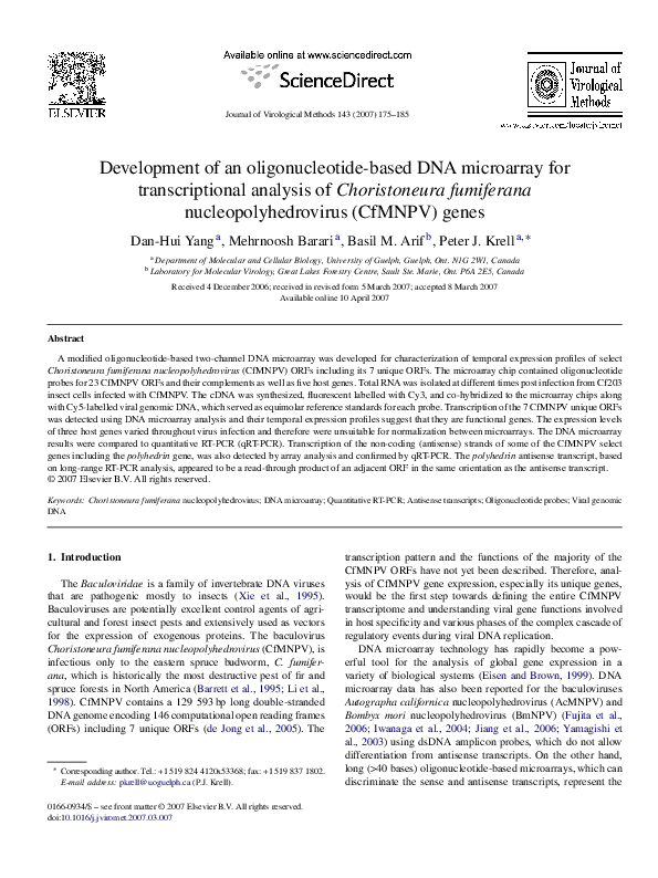 (PDF) Development of an oligonucleotide-based DNA microarray for transcriptional analysis of ...
