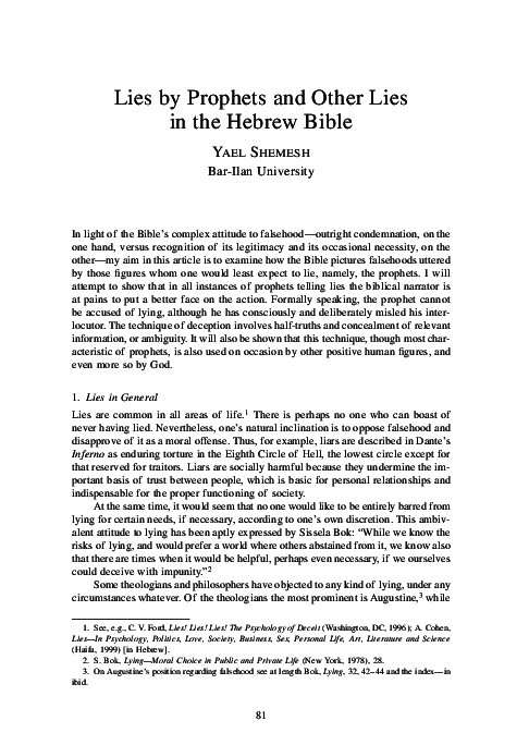Lies By Prophets And Other Lies In The Hebrew Bible