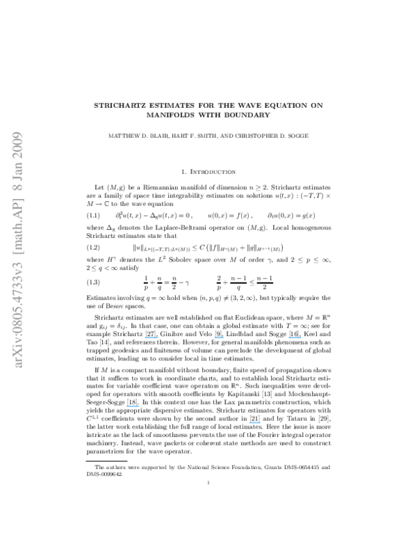 (PDF) Strichartz estimates for the wave equation on manifolds with boundary