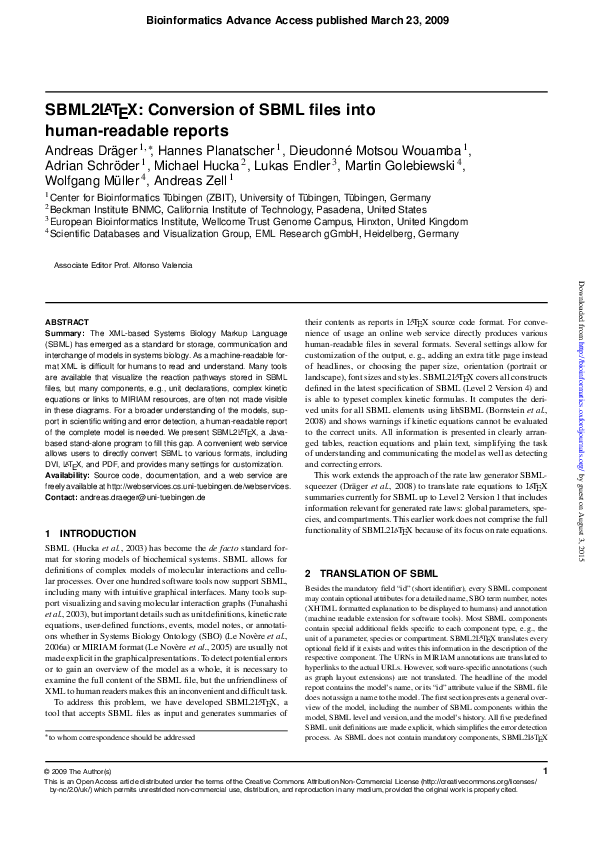 (PDF) SBML2L A T E X: conversion of SBML files into human-readable