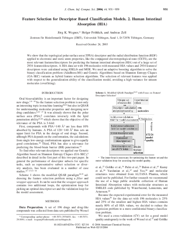 Pdf Feature Selection For Descriptor Based Classification Models 1