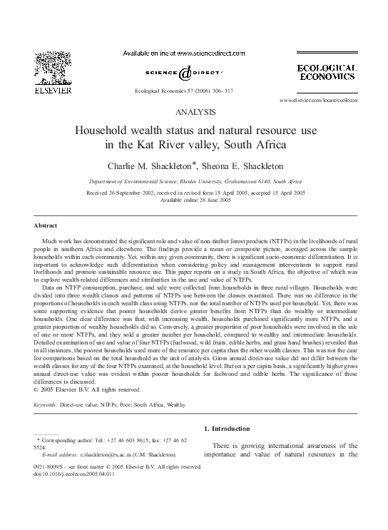 (PDF) Household wealth status and natural resource use in the Kat River ...