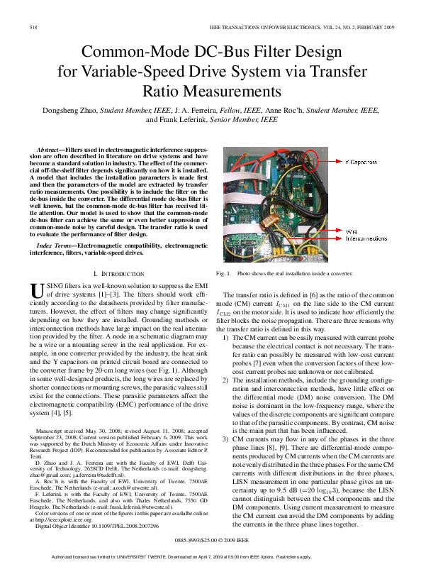 (PDF) Common-Mode DC-Bus Filter Design for Variable-Speed Drive System ...
