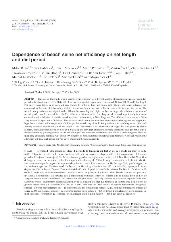 (PDF) Dependence of beach seine net efficiency on net length and diel ...