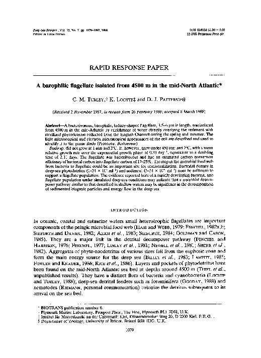 (PDF) A barophilic flagellate isolated from 4500 m in the mid-North ...