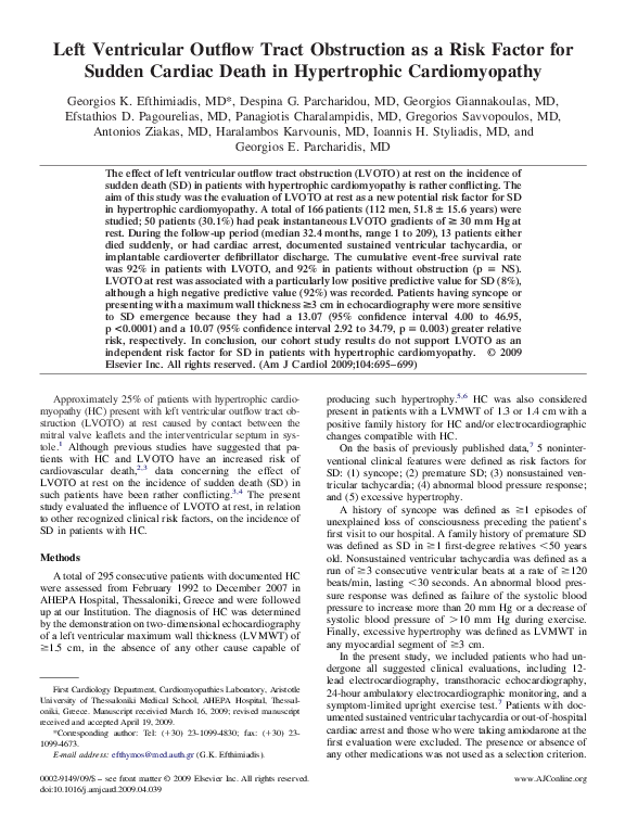 (PDF) Left Ventricular Outflow Tract Obstruction as a Risk Factor for ...