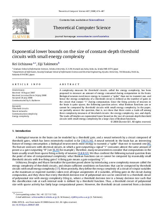 (PDF) Exponential lower bounds on the size of constant-depth threshold circuits with small ...