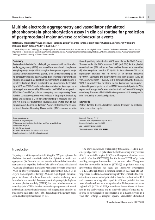 (PDF) Multiple electrode aggregometry and vasodilator stimulated ...