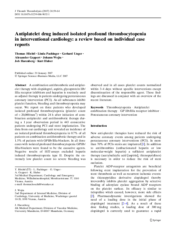 Pdf Antiplatelet Drug Induced Isolated Profound Thrombocytopenia In Interventional Cardiology