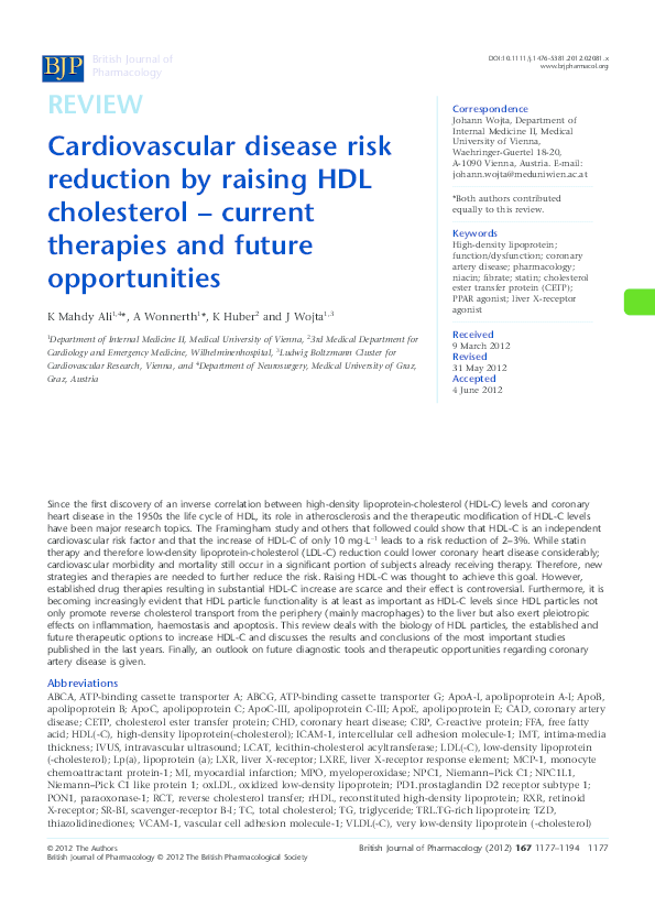 (PDF) Cardiovascular disease risk reduction by raising HDL cholesterol ...