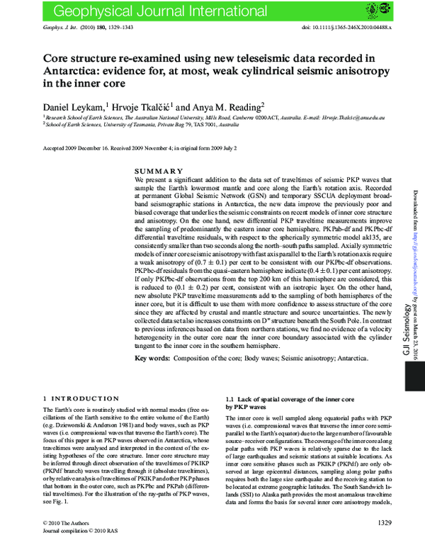 (PDF) Core structure re-examined using new teleseismic data recorded in ...