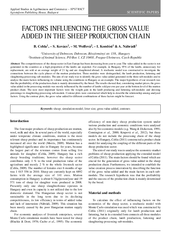 (PDF) Factors Influencing the Gross Value Added in the Sheep Production ...
