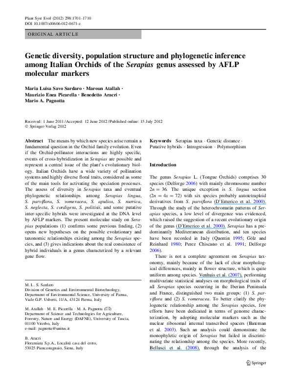 (PDF) Genetic diversity, population structure and phylogenetic inference among Italian Orchids ...