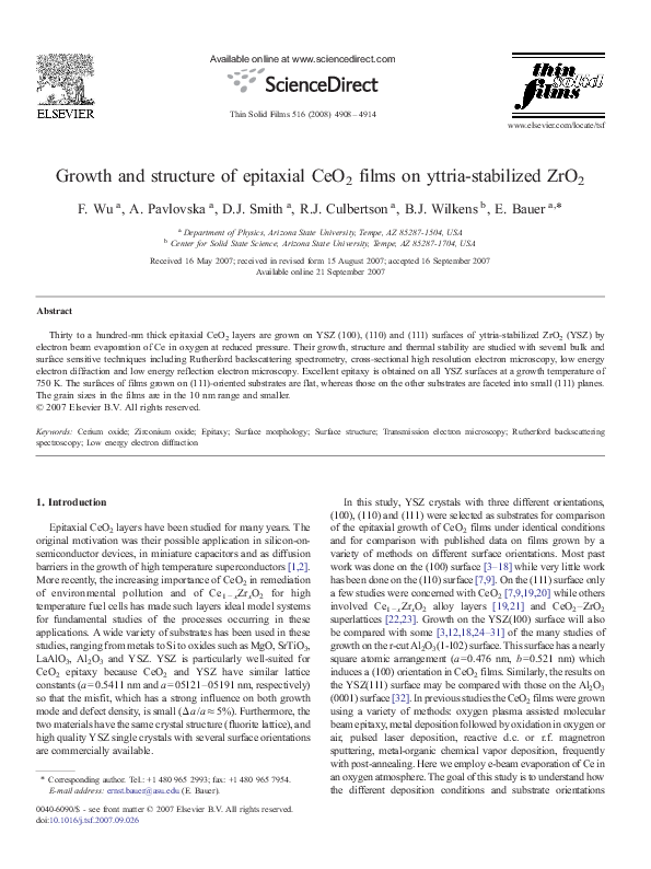 (PDF) Growth and structure of epitaxial CeO2 films on yttria-stabilized ...