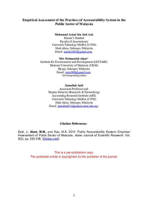 (DOC) Public Accountability System: Empirical Assessment of Public ...