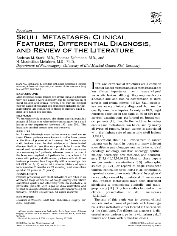 (PDF) Skull metastases: clinical features, differential diagnosis, and ...